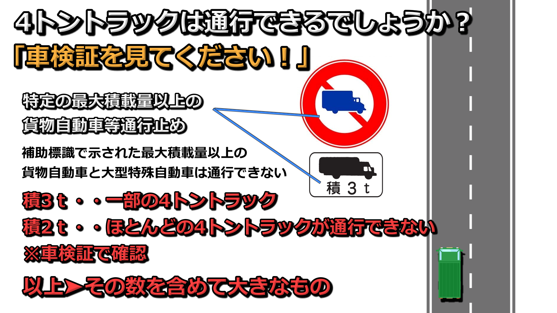 積3tの意味は？「4トントラック」が注意すべき進入禁止標識の種類 | マウス運転研究室